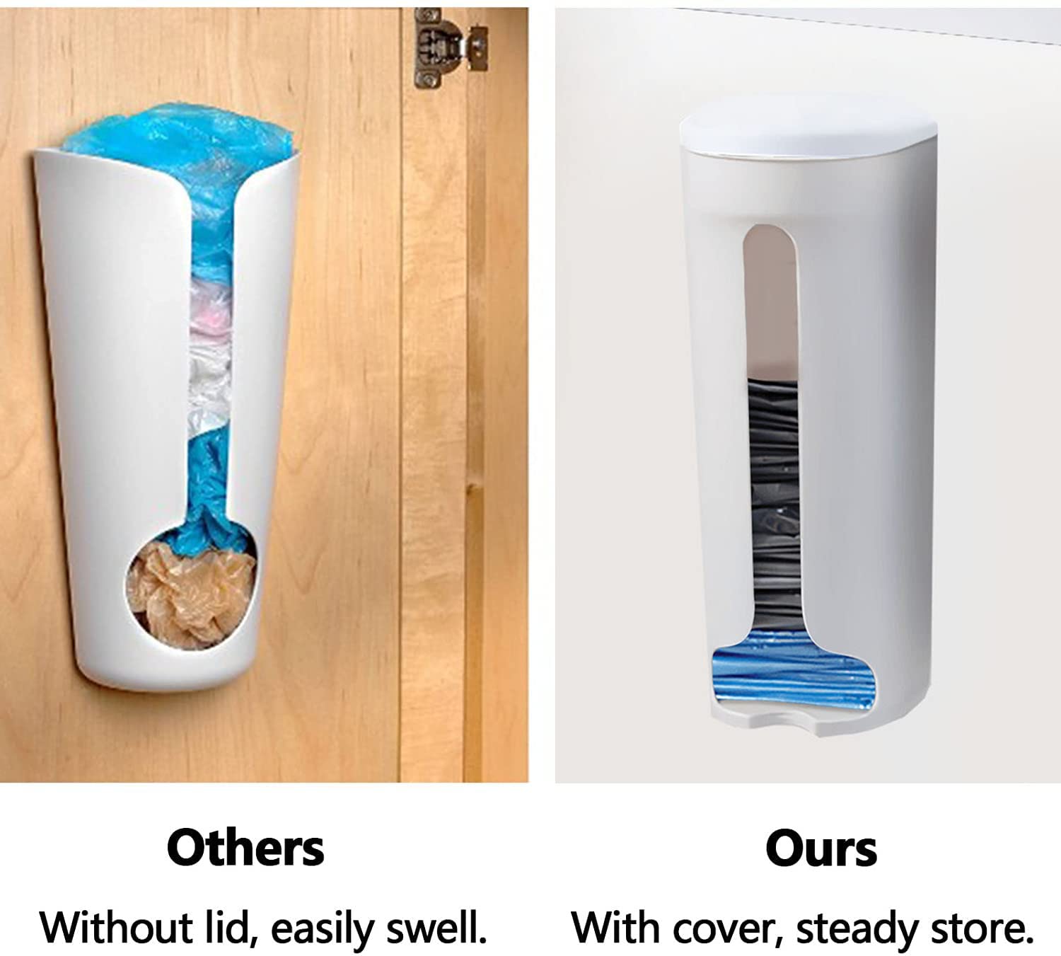 BAOOOFU Plastic Bag Holder Wall Mount, Trash Bag Dispenser Roll Holder Kitchen Under Sink, Grocery Bags Storage Hanging Over Cabinet Door Bag Saver, 27.5cm x 10cm x 10cm (White)