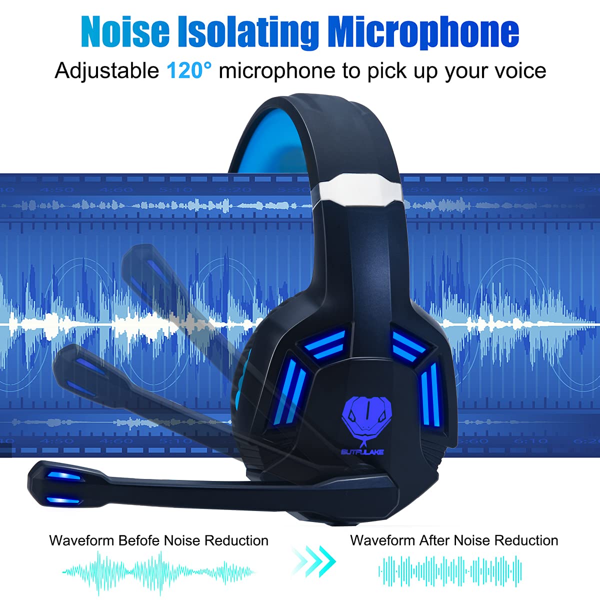 Gaming Headset for PS4, PC, Xbox One, PS5, for Nintendo Switch, Wired Over Ear Headphones with Stereo Surround Sound, Noise-Cancelling Microphone, LED Lights for Kids Adults, Red