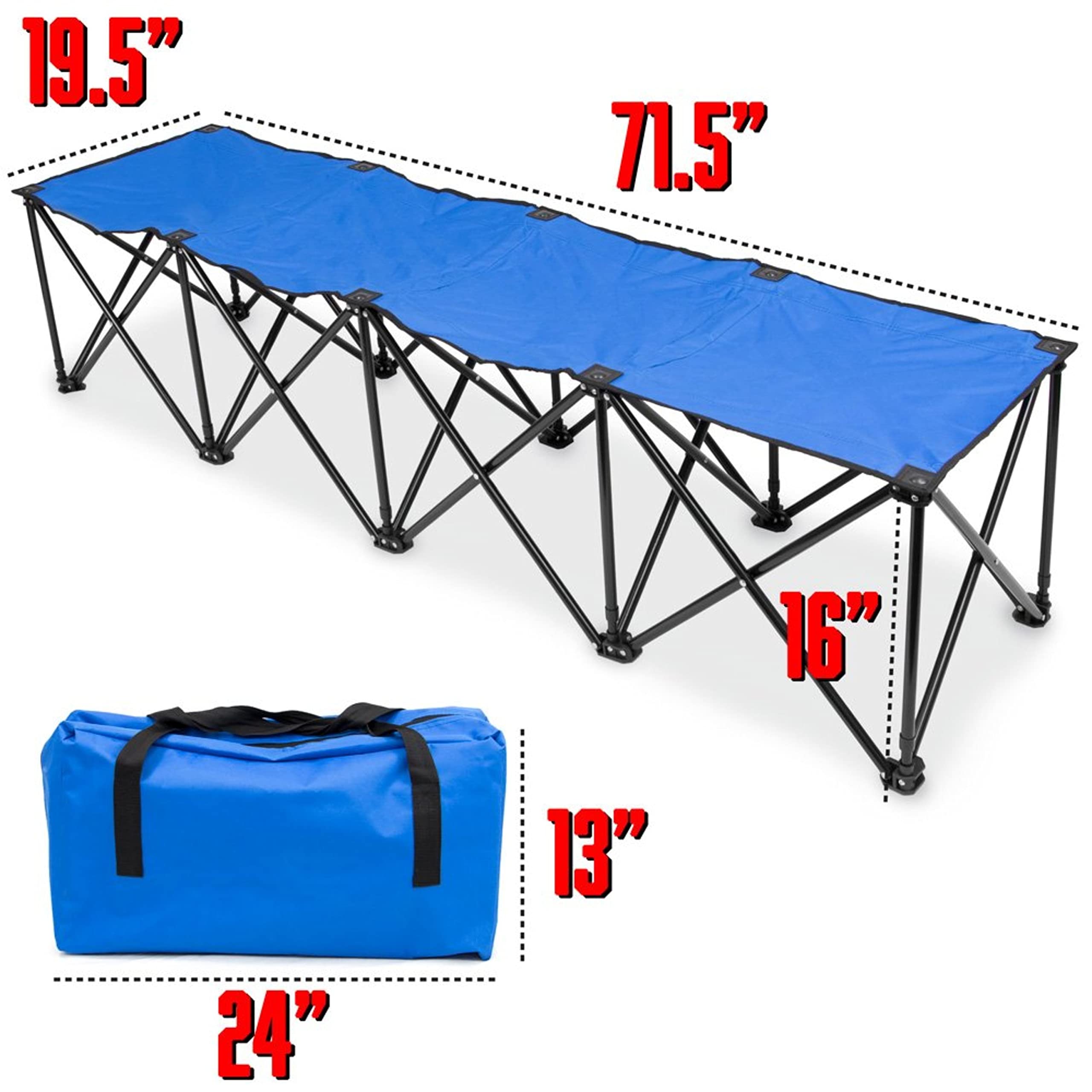 Crown Sporting Goods 6-Foot Portable Folding 4 Seat Bench with Carry Bag β Great Team Bench for Soccer & Football Sidelines, Tailgating, Camping & Events, Black