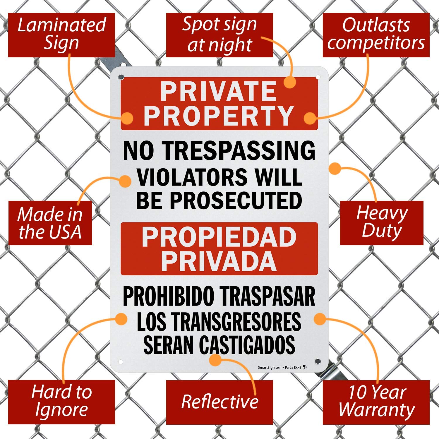 SmartSign 12" x 10" 'Private Property No Trespassing, Violators Will Be Prosecuted' LawnBoss Yard Sign with 3 ft Stake, 40 mil Laminated Aluminum, Red/Black/White, Set of 1, USA-Made