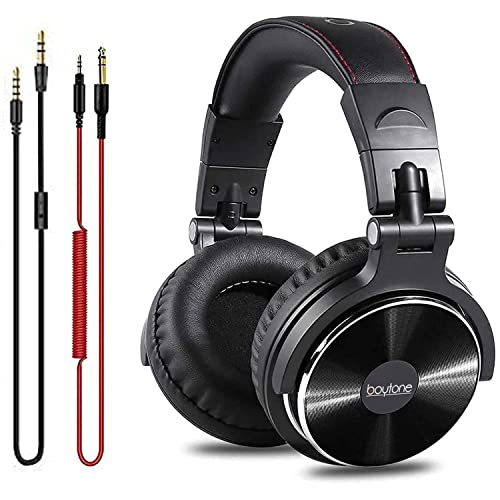 Boytone BT-10BK Wired Over Ear Headphones Hi-Res Studio Monitor & Mixing DJ Stereo Headsets with 50mm Drivers and 1/4 to 3.5mm Audio Jack, Foldable for Computer Recording Phone Guitar Laptop – Black