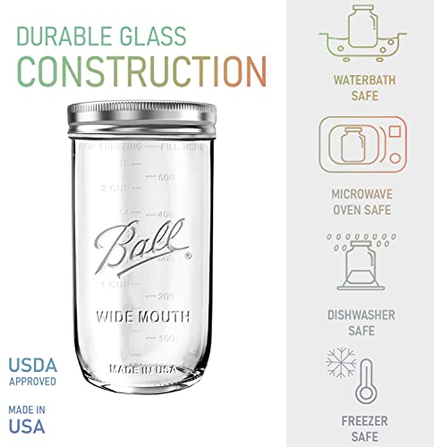 BHL JARS Mason Jars Wide Mouth 24 oz Bundle with Non Slip Jar Opener brand Set of 4 Mason Jars - Canning Glass Jars with Lids and Bands