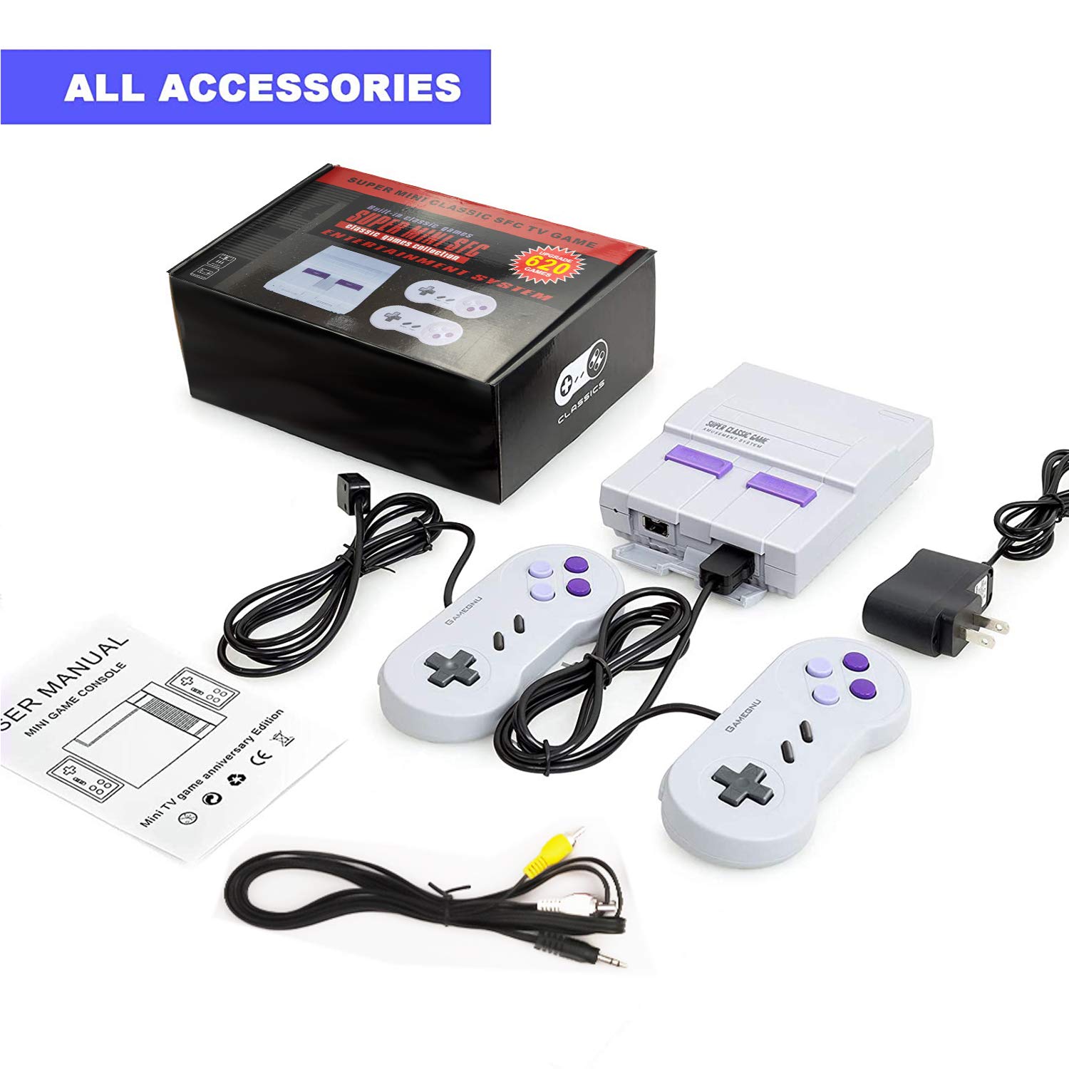 JAOK Classic Handheld Game Console, Built-in 620 Classic Games and 2X4 NES Classic Button Controller Av Output Video Games (620AV)
