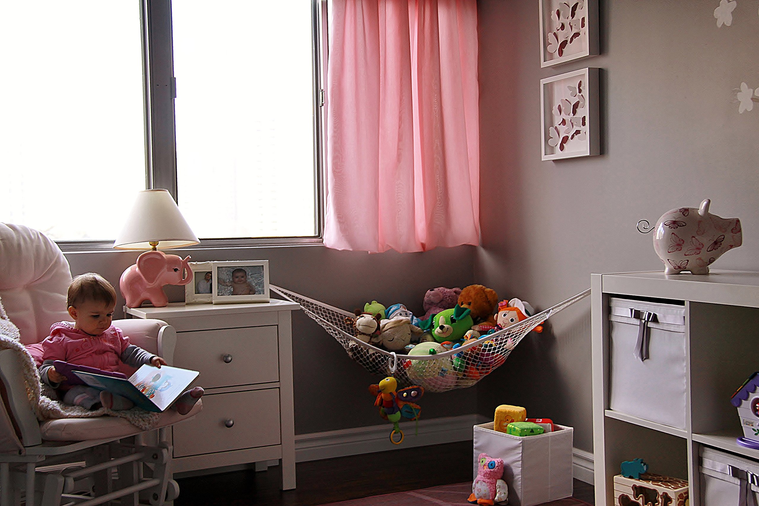 MiniOwls Toy Storage Hammock for any Room Corner. Strong and Sturdy Net for Stuffed toy Animals. Great to Keep Stuffies of the Kid's Bed. (White, X-large (Pack of 1))