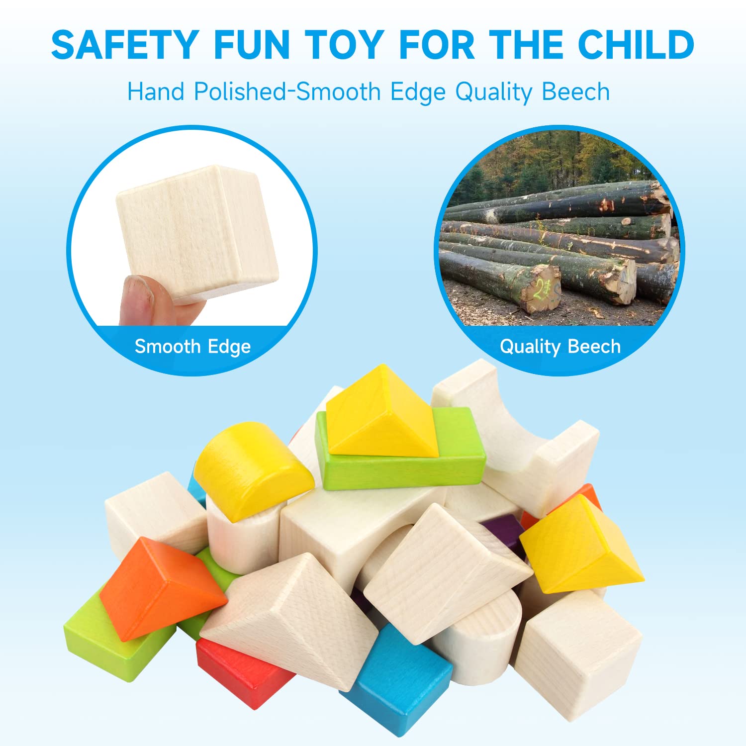 Montessori Stacking Blocks for Toddlers, 30PCS STEM Educational Wooden Toys Building Blocks for Preshool with Storage Box, Educational Early Learning Toys for Boys and Girls-Ohye Series