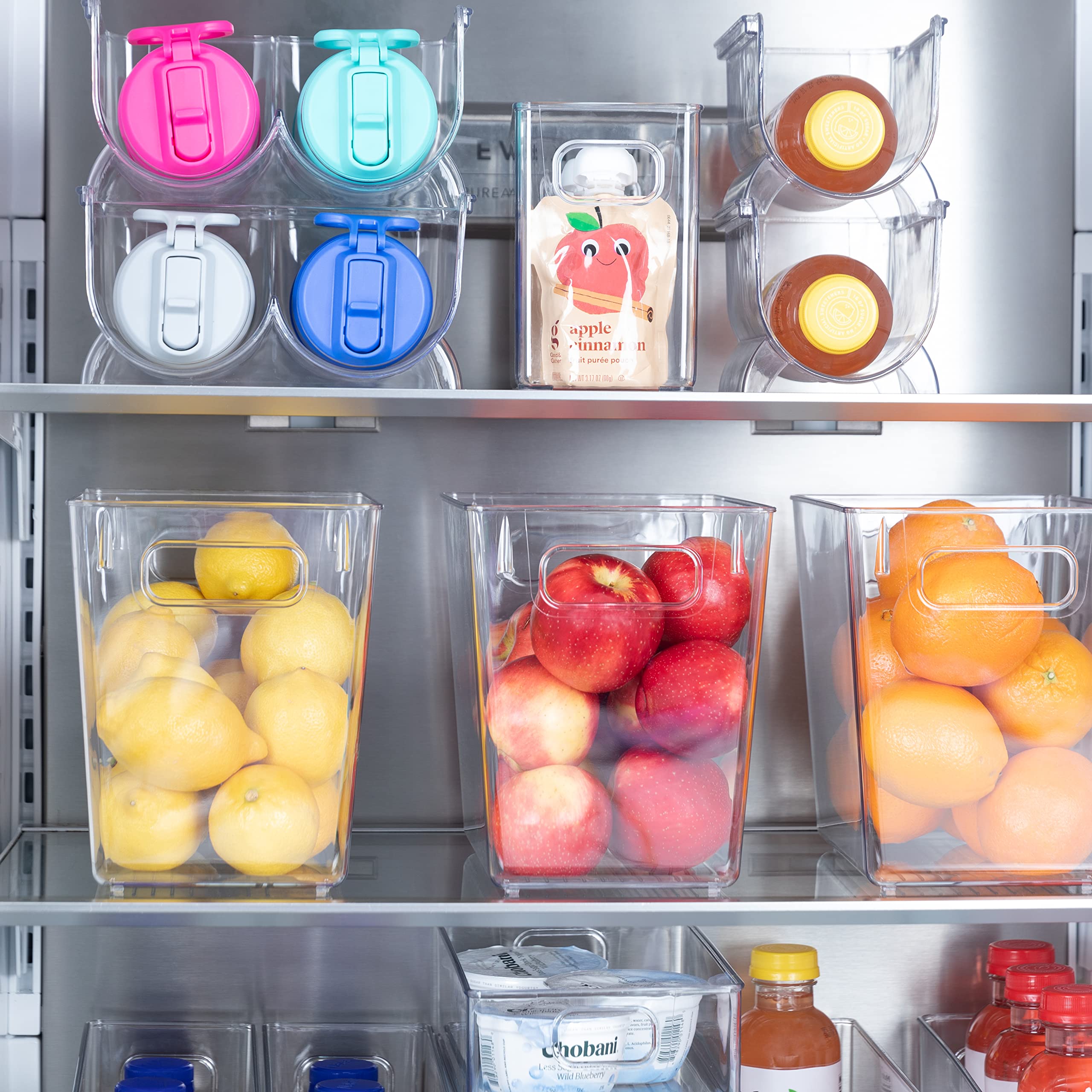 bHome & Co. Plastic Free-Standing Stackable 3 Bottle Storage Holder Rack - Water, Wine, and Drink Organizer Shelf for Kitchen Countertop, Cabinet, Pantry, Fridge, Freezer, 2 Pack - Clear
