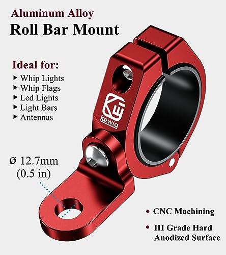 BRCOVAN Whip Light Flag Mount Solid Aluminium Alloy Light Bar Mounts Mounting Bracket Tube Clamp Fit on 1.5''/1.65''/1.75''/1.85''/2'' Roll Cage Bull Bar Roof Rack for ATV UTV Truck (Red)