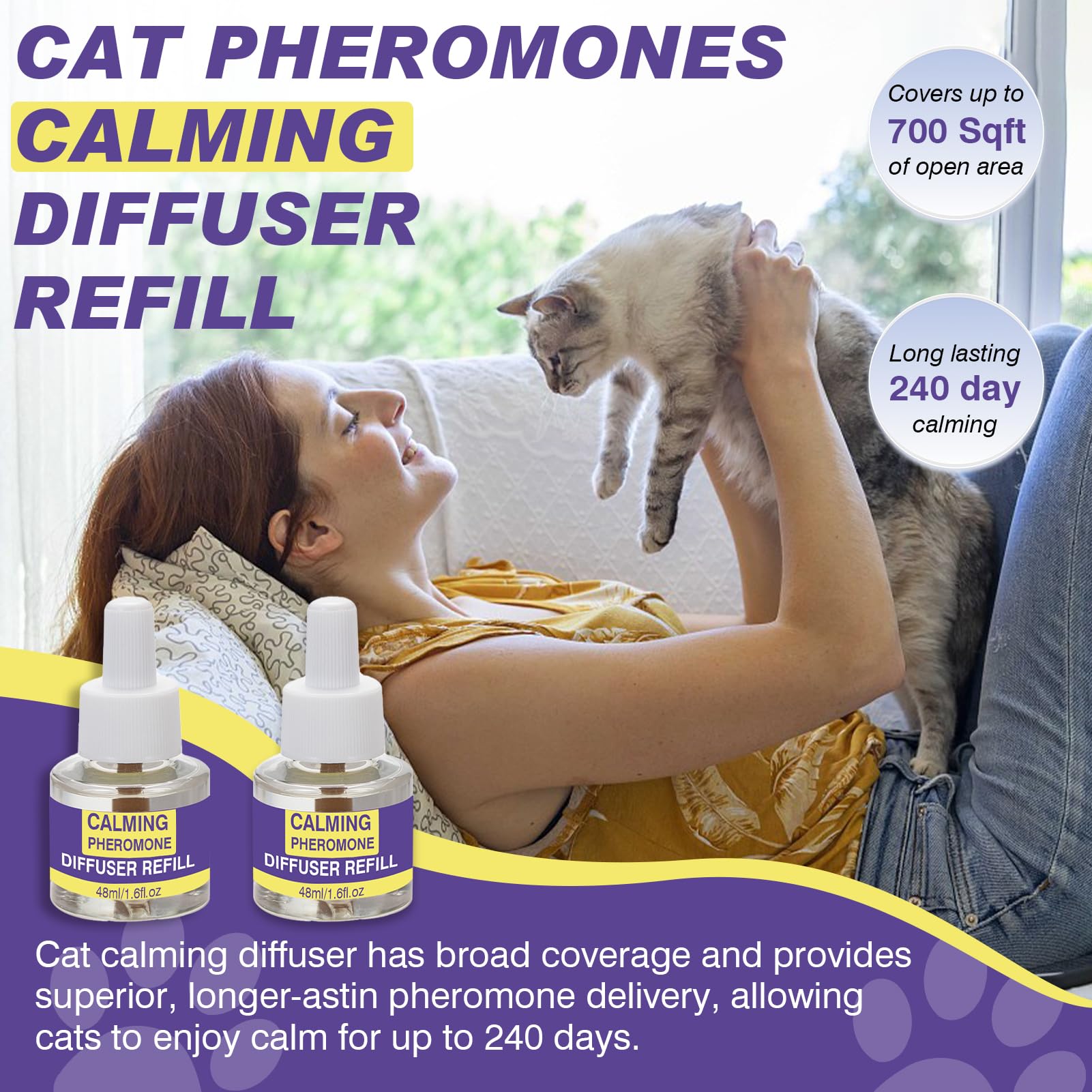 Cat Calming Diffuser Refill, 8 Pack Pheromones for Cats Multicat Diffuser Plug in Refill Pheromone to Calm Cats Soothing Feline Anxiety Stress 48ml Each Fit All Common Diffusers