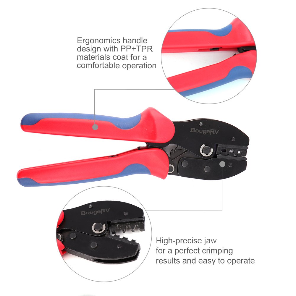 BougeRV Solar Crimper Tool Kit for Solar Panel Cable Wire with 1PCS Solar Crimper and 6Pairs Solar connectors and 1Pair Solar Connector Spanner Wrench, Solar Installation Assembly Tools