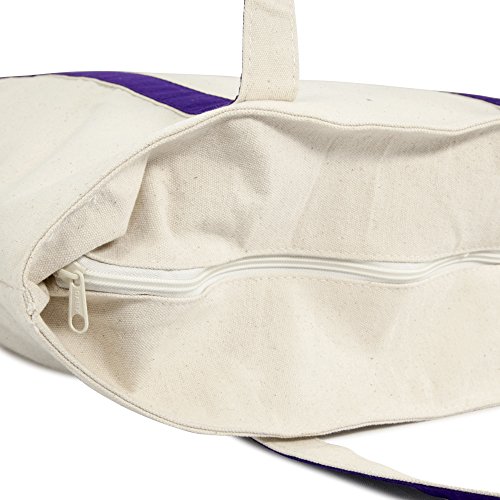 DALIX 22" Extra Large Cotton Canvas Zippered Shopping Tote Bag in Purple