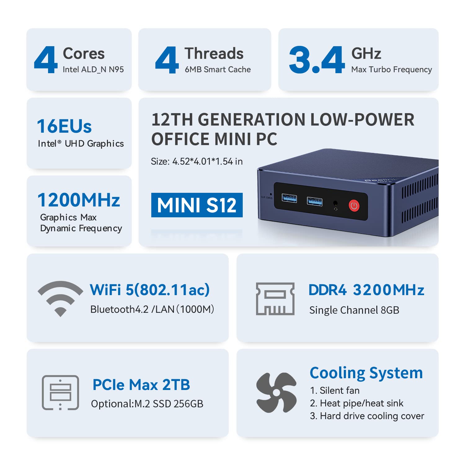 Beelink U59 Pro Mini PC, Intel 11th Gen N5105 (Up to 2.9GHz), 16GB DDR4 RAM 500 GB M.2 SSD, Mini Desktop Computer 4K@60Hz Dual HDMI 2.0 & Type-C, Dual Lan/WiFi6/BT5.2/Business/Home/Office