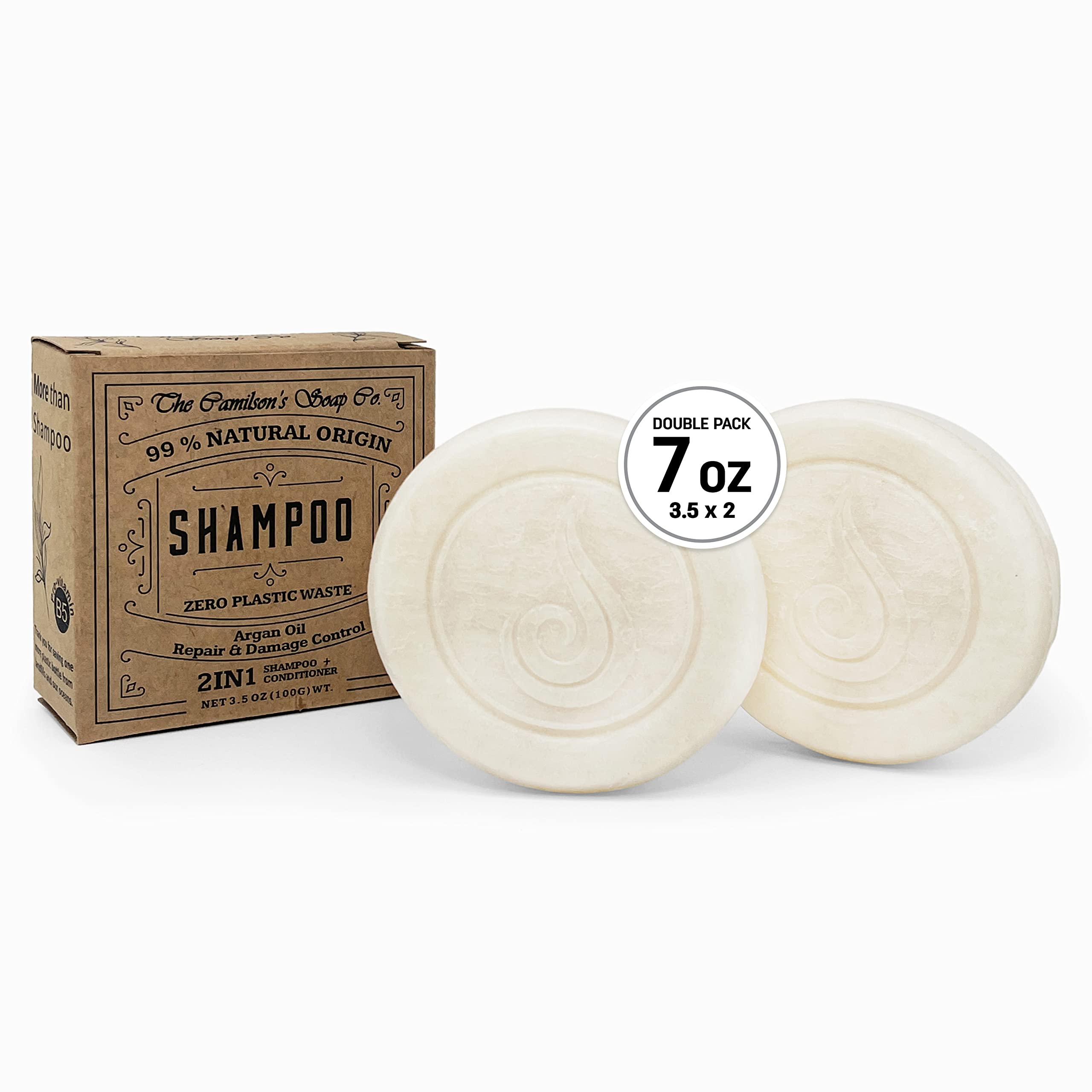 CAMILSON Argan Oil Shampoo Bar, Natural Origin Pack of 2, 7 Oz, Conditioner Bars Treatment for Nourish Deep Moisture, Moisturizing for Dry, Damaged & Dull Hair, Plant Based, Eco-Friendly Natural Origin