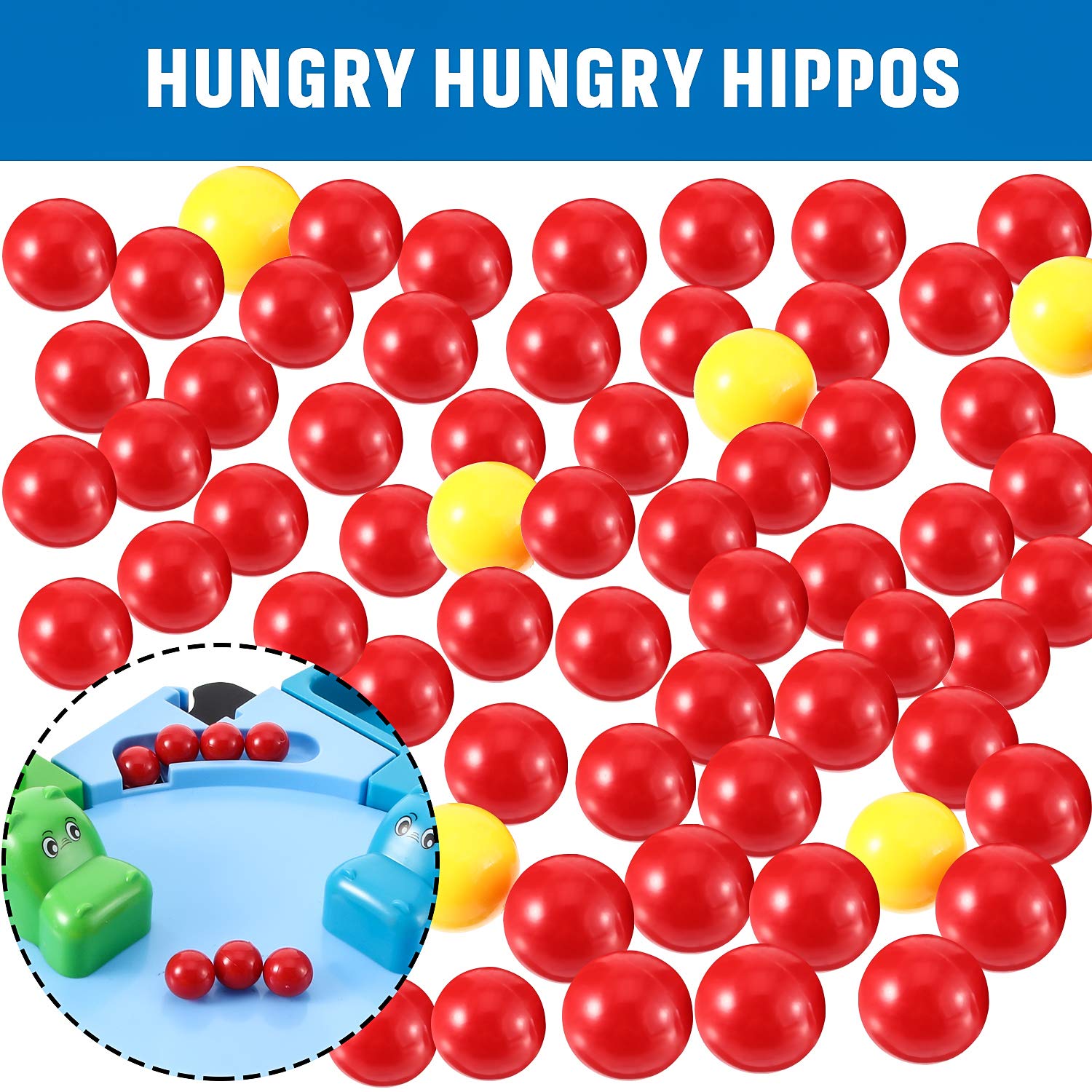 Gejoy 63 Pieces Game Replacement Marbles 3 Set Game Replacement Balls Compatible with Hungry Hungry Hippos, 57 Red Balls and 6 Yellow Balls
