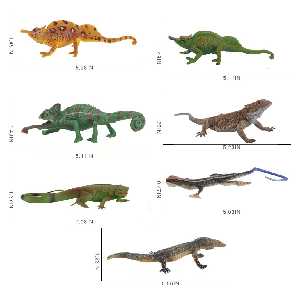 Fantarea Realistic Jungle Animal Figures 7 PCS Set, Chameleon Lizard, Desktop Decor, Cake Toppers, Party Favors for Boys and Girls Ages 5-8