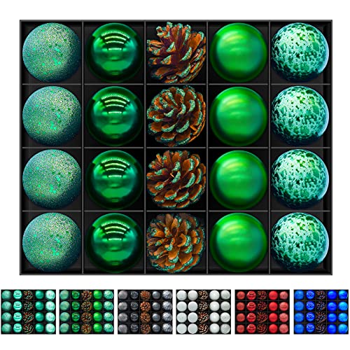 Babigo 20 Pack Christmas Tree Ornaments Set Shatterproof Xmas Balls Baubles Set with Pine Cones Holiday Ornaments Balls for Christmas Decorations (Dark Green, 60mm/2.36")