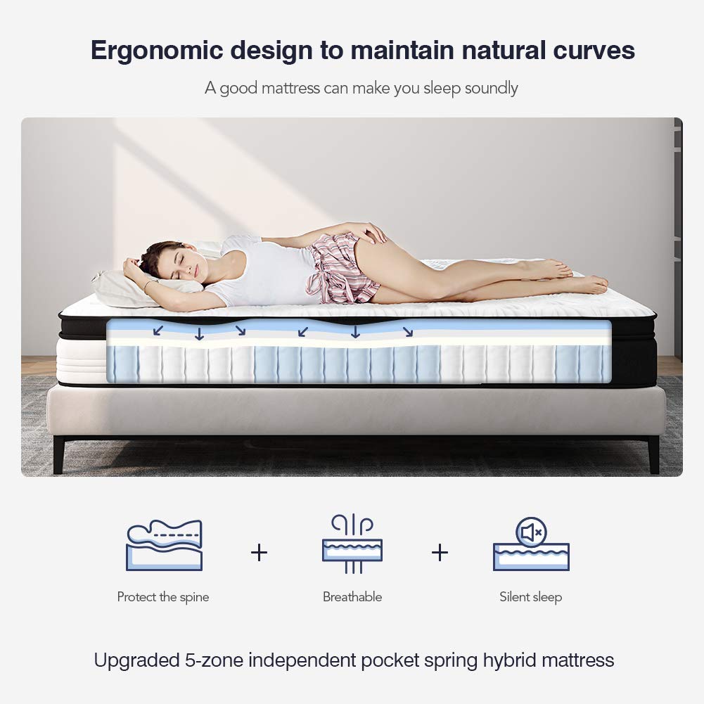 Avenco Queen Mattress, Hybrid Mattress Queen Size, 12 Inch Pocket Spring and Gel Memory Foam Mattress Queen in a Box, Medium Firm, Strong Edge Support, CertiPUR-US & ISPA, 100 Nights Trial