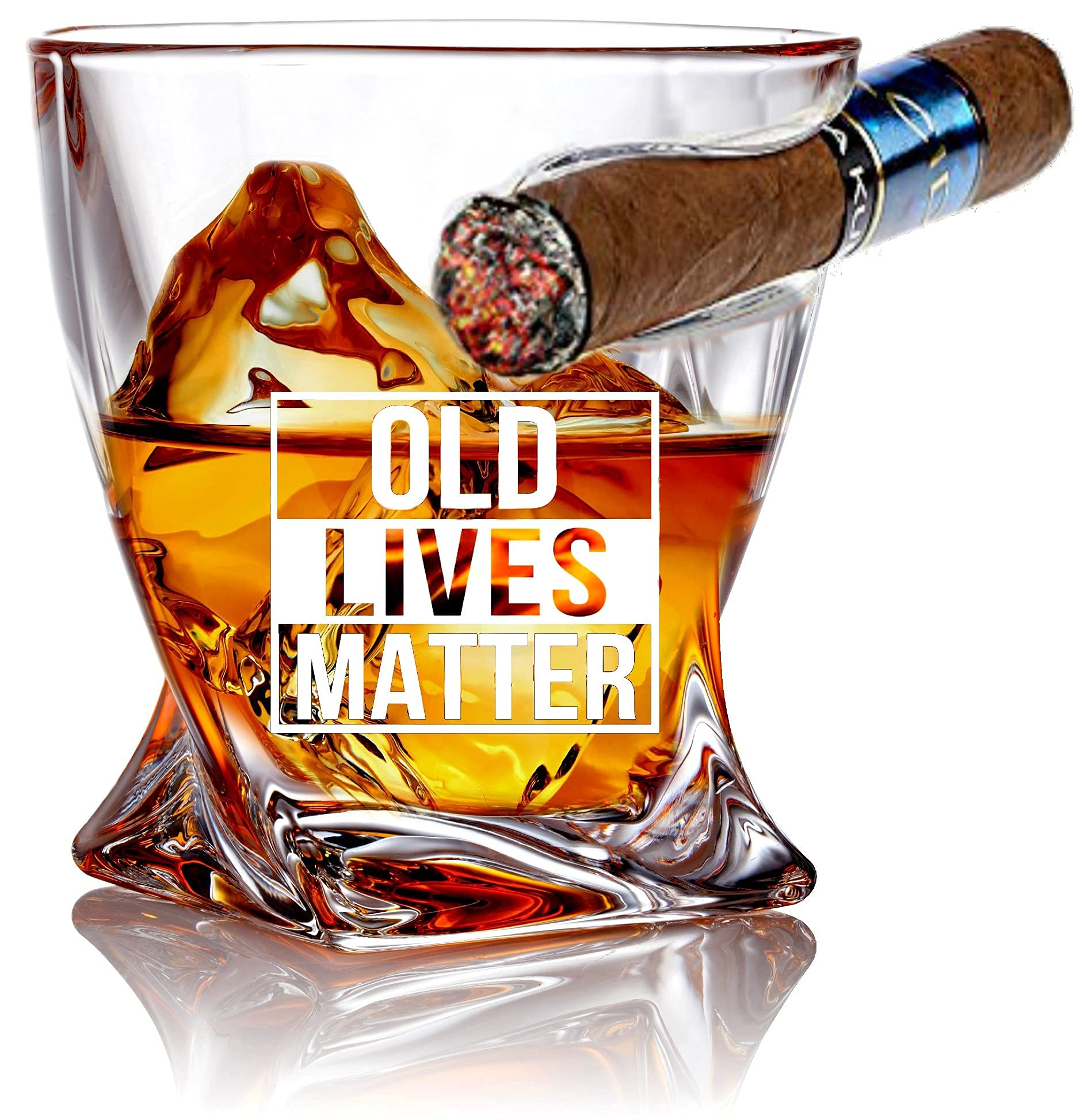 Bezrat Old Lives Matter Whiskey Scotch Glass 12 oz - Father Day or Retirement Gag Gifts - Senior Citizens Whiskey Glasses Funny Personalized Birthday Gift for Dad, Grandpa from Daughter, Son, Kids