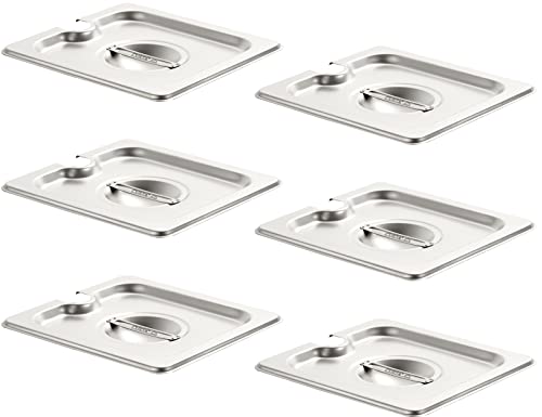 CURTA 6-Pack 1/6 Size Slotted Steam Table Pan Cover, Lid with Handle, NSF, Hotel Pan Cover, Catering Food Pan Cover
