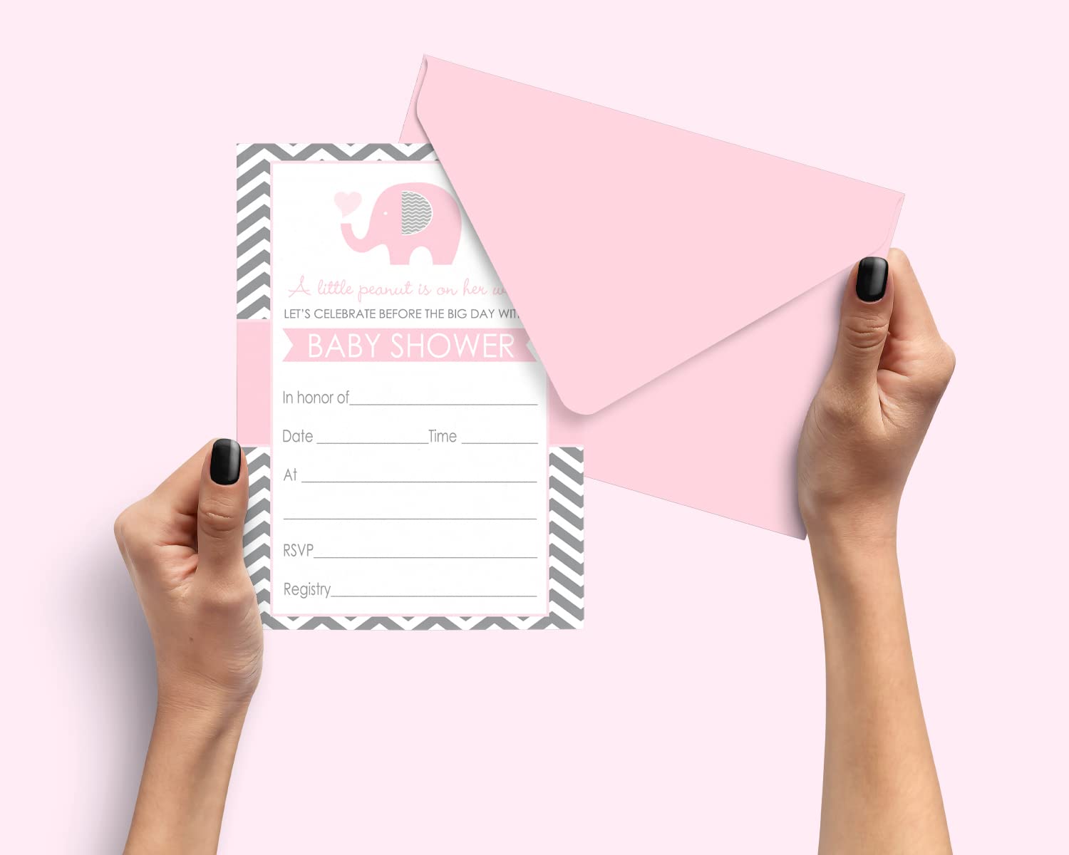 Paper Clever Party Pink Elephant Baby Shower Invitations and Envelopes (15 Pack) Baby Girls Invites for Sprinkle DIY, Cute Printed Card Set with Jungle Theme, 4x6