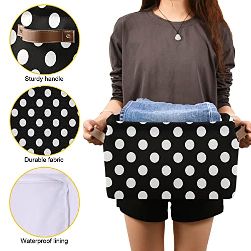 Large Storage Basket Big Black White Polka Dot Foldable Storage Box Organizer Bins with Handles for Bedroom Home Office