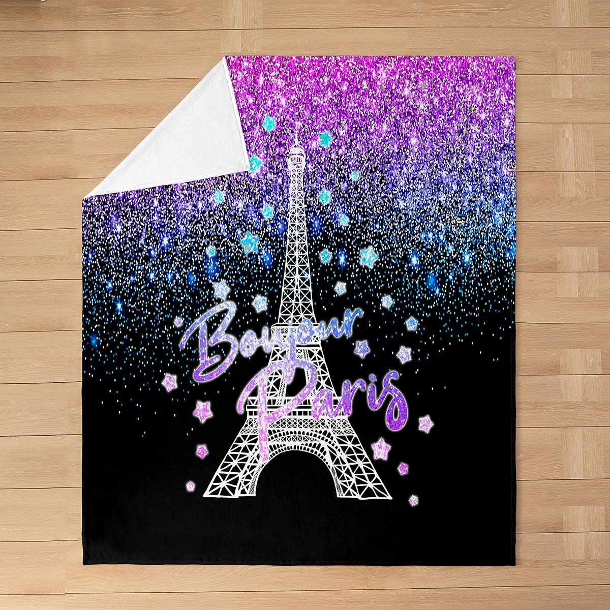 Feelyou Glitter Flannel Fleece Blanket Set Eiffel Tower All Season,Bed Blanket Set for Kids Purple Glitter Paris Tower Plush Throw Blanket,Valentines All Season,Bed Blankets 40"x50"