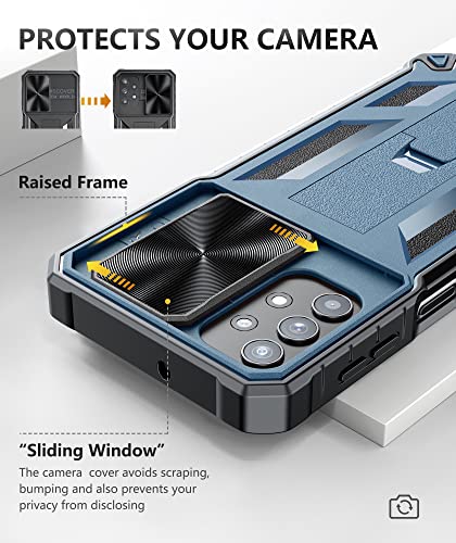 Case for Samsung Galaxy A32 5G: Military-Grade Drop Proof Protection Rugged Protective Shockproof TPU Textured Bumper Armor Design A32 5G Phone Cover with Built in Kickstand & Slide (Blue)