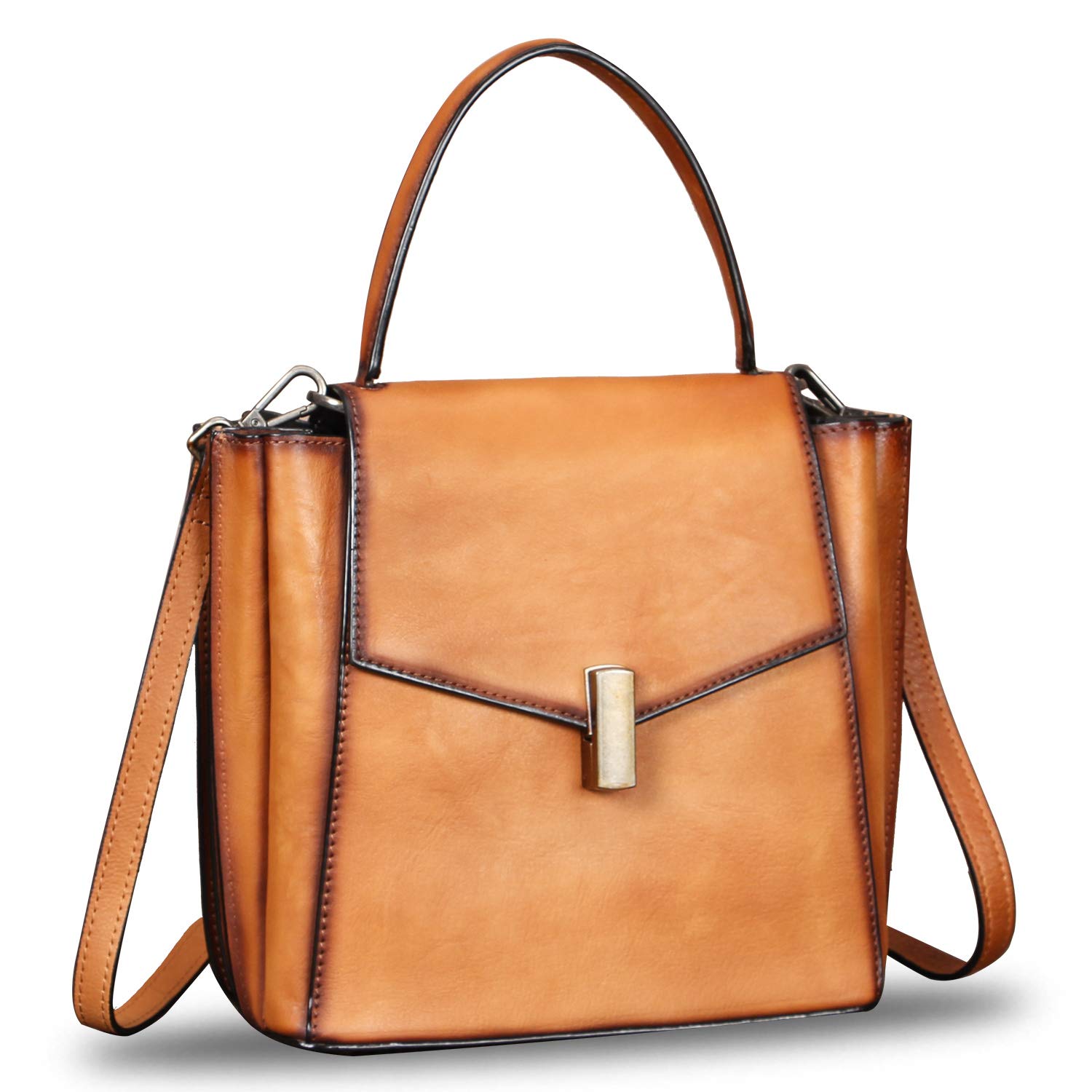 Genuine Leather Crossbody Purses for Women Vintage Cowhide Purse Small Fashion Over the Shoulder Bag Designer Purses and Handbags Cute Cross Body Bag for Ladies Top Handle Flap Over Satchel (Brown)
