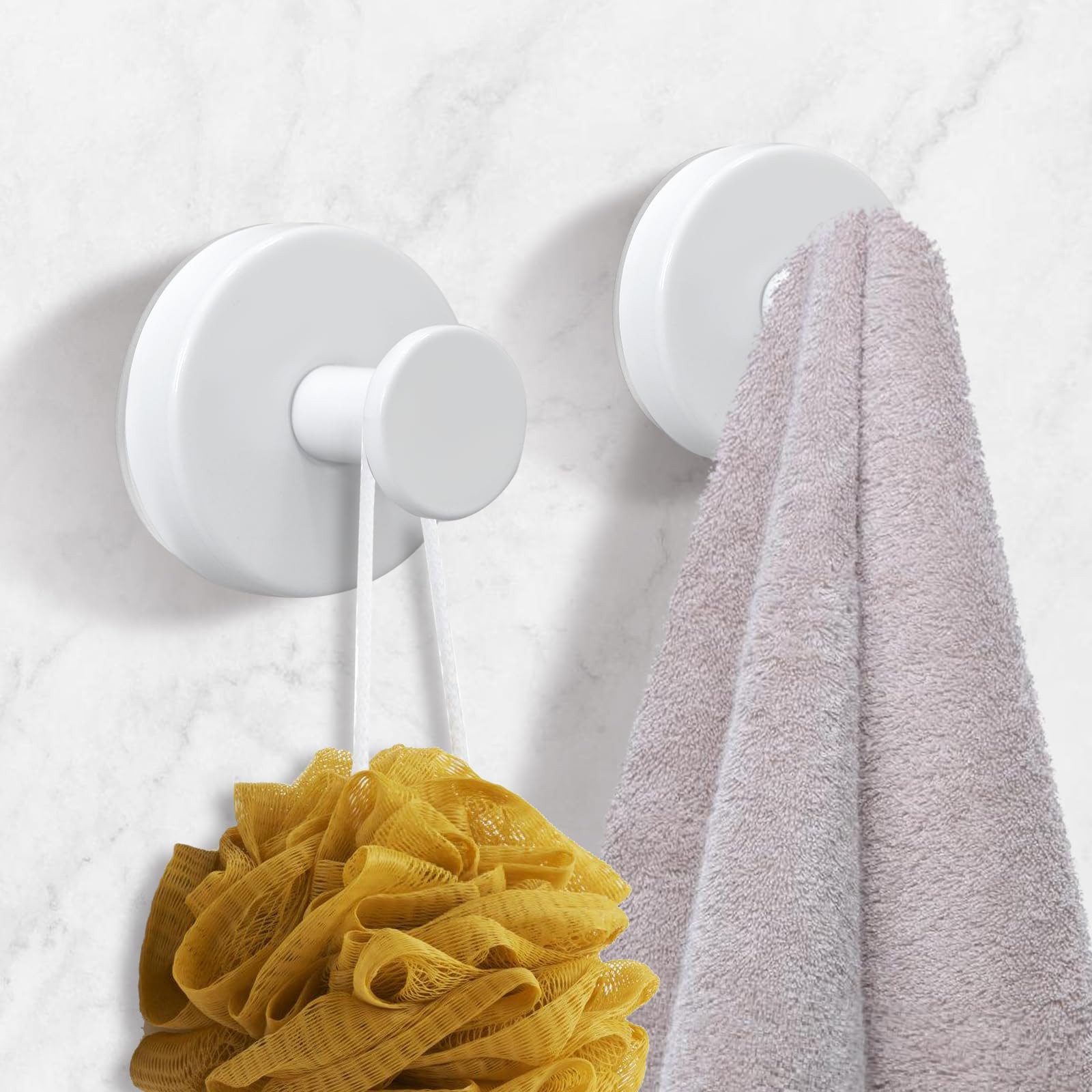AUGLEAF Suction Cup Hooks for Shower, Brushed White (2 Pack)