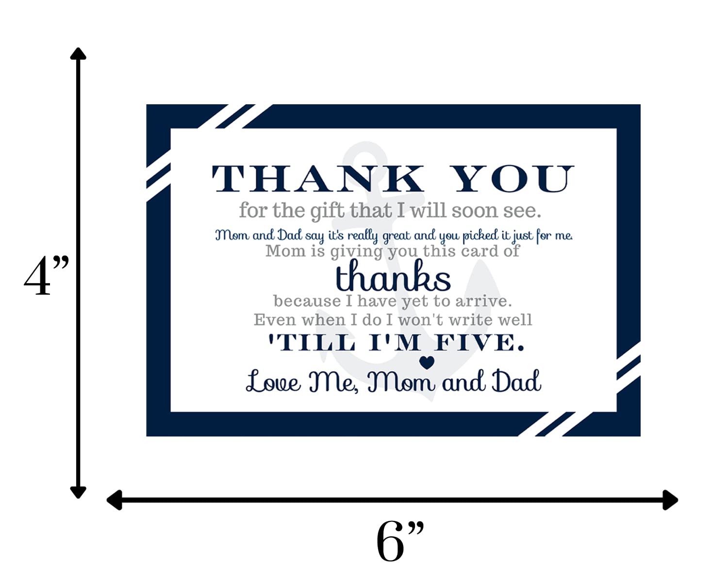 Paper Clever Party Nautical Baby Shower Thank You Postcards (15 Pack) Ahoy Boys Notecards Only - Eco-friendly – Postal Note with Message from Newborn – Anchor Navy and Grey – Printed Size 4x6