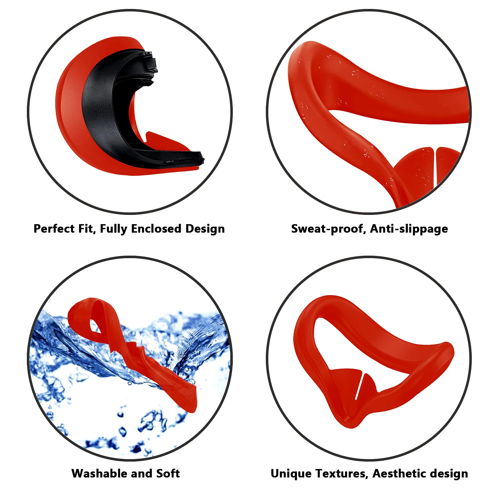 TOMSIN Touch Controller Grip Cover with Silicone Face Cover, Protective Lens Cover, Silicone Handle Strap for Oculus Quest 2, Sweatproof Lightproof Anti-Throw Accessories Set(Red)