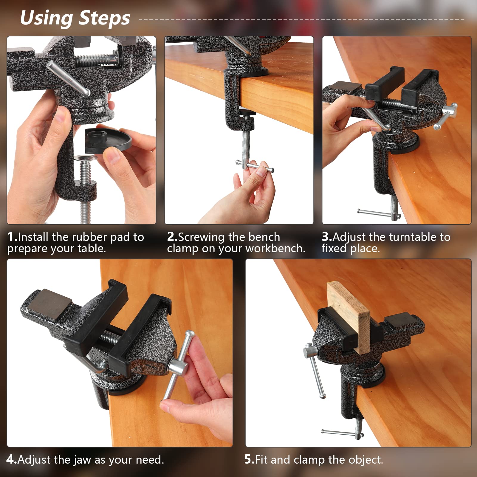 Bench Vise, ๐๐ข๐ซ๐๐ช๐๐ ๐ ๐ถ๐ป๐ถ ๐๐ฒ๐ป๐ฐ๐ต ๐๐น๐ฎ๐บ๐ฝ for Workbench, 2.9 inch Swivel Table Vise for Small DIY Projects, Handcraft Creations, Woodworking, Sculpting and Modeling