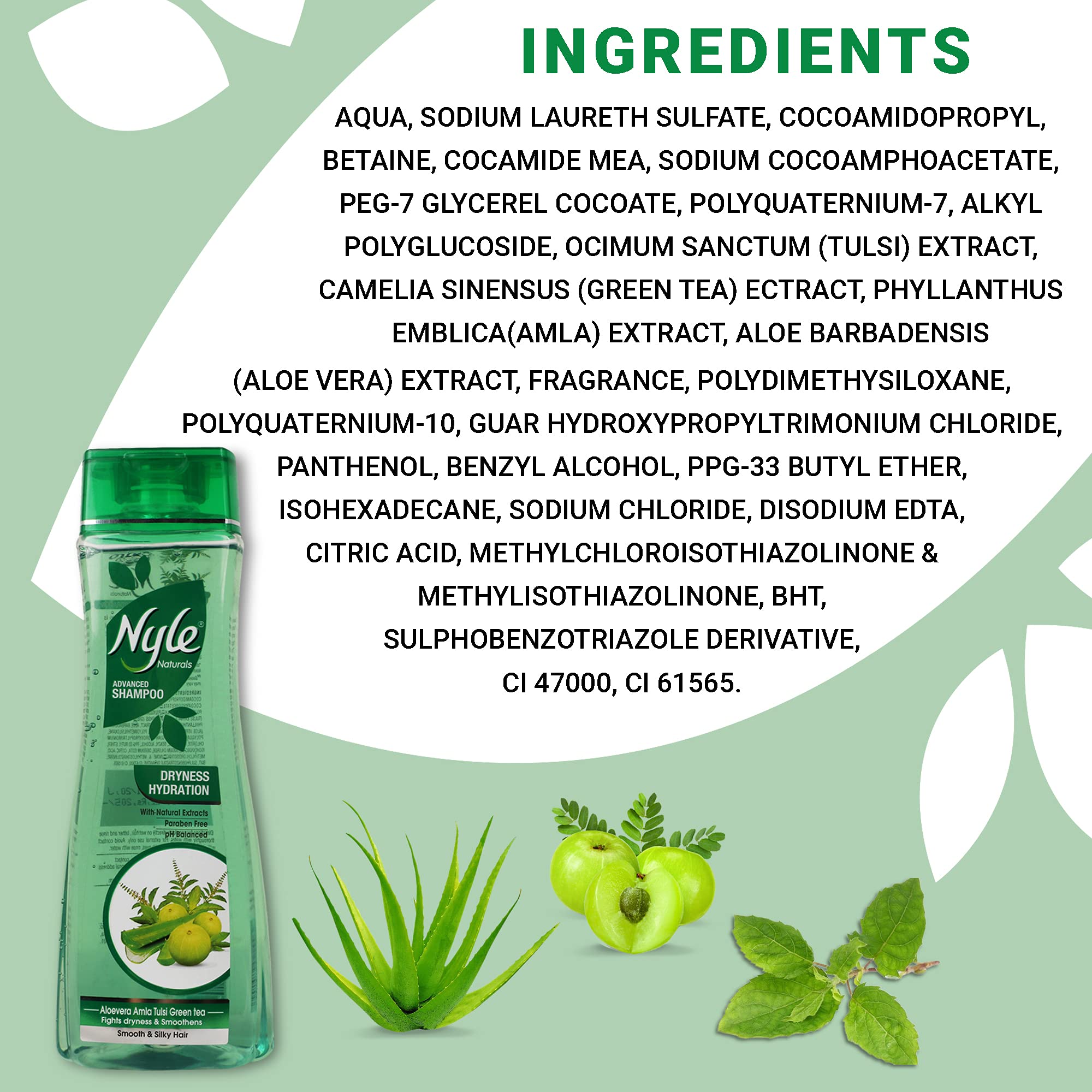 Nyle Dryness Hydration Shampoo (400ml)(13.52 Fluid ounces) with goodness of natural extracts of Aloevera, Tulsi, Amla and Green Tea