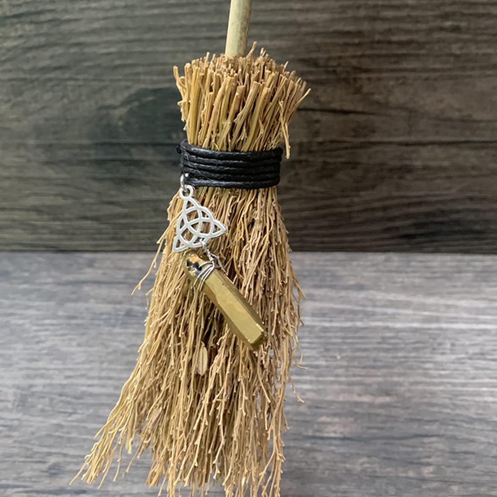 Broom Straw Witch Brooms With Hanging Crystal Pendant Decorations For Halloween Broom Accessories