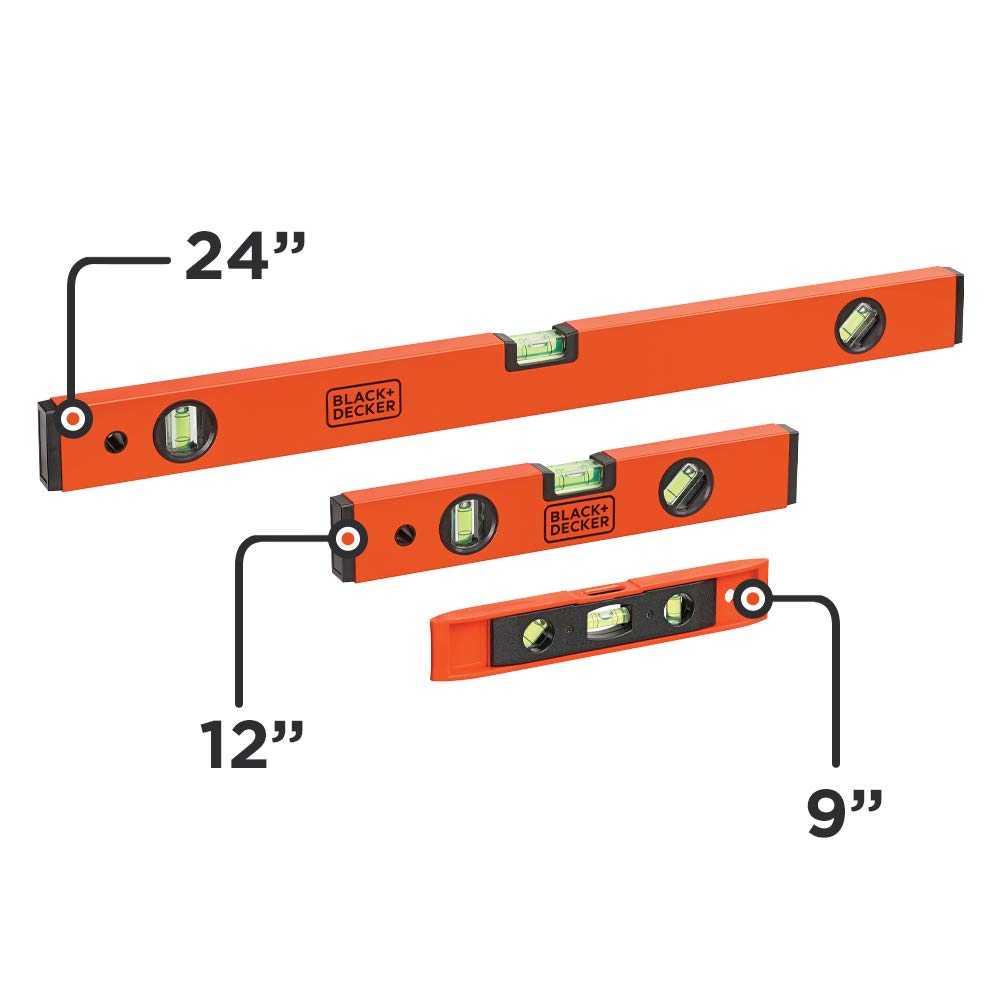 BLACK+DECKER Level Set, 9 in., 12 in., 24 in., 3-Pack (BDHT42002)