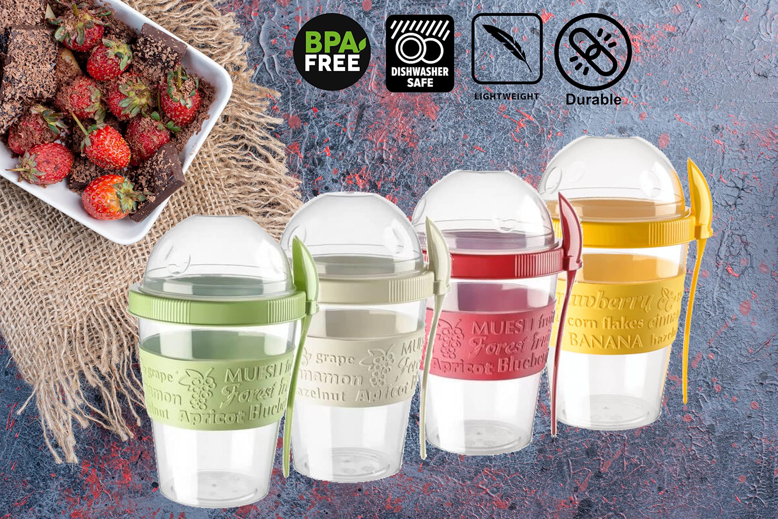 GanoOne Breakfast On the Go Cups, Take and Go Yogurt Cup with Topping Cereal or Oatmeal Container, Portable Lux Yogurt Cereal To-Go Container with Top Lid Granola & Fruit Compartment (White)