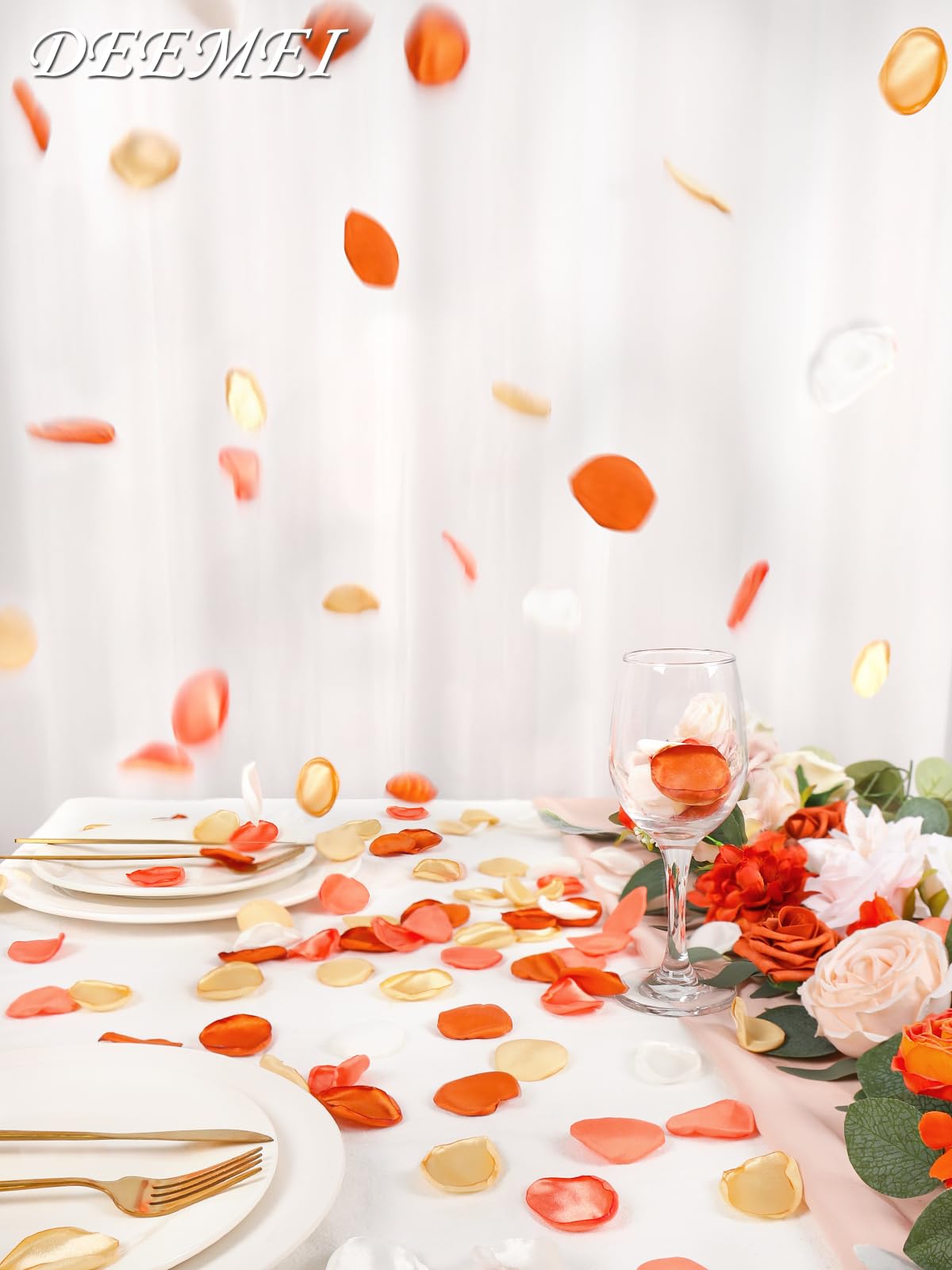 DEEMEI 400pcs Silk Rose Petals for Wedding Artificial Flower Petals Bulk for Basket Fall Wedding Aisle Runner Bridal Shower Table Decor(Orange)