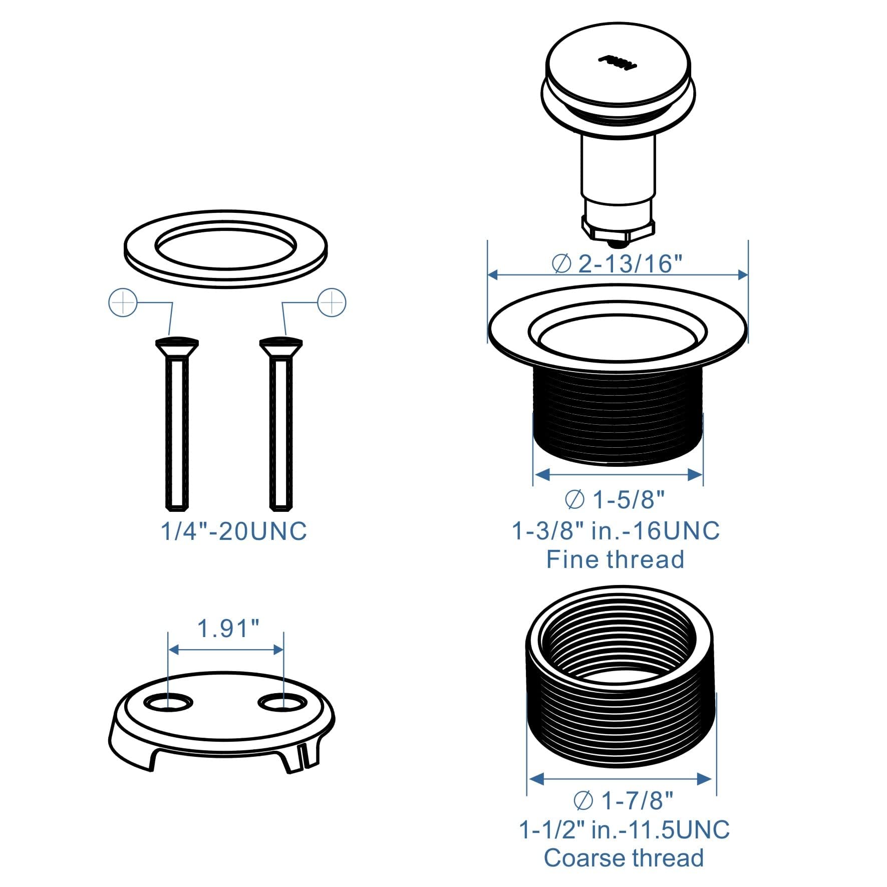 Black Tub Drain Tip-Toe Tub Trim Set Conversion Kit Assembly, Hidrop Bathtub Drain Replacement Trim Kit with 2-Hole Overflow Faceplate and Universal Fine/Coarse Thread, Matte Black