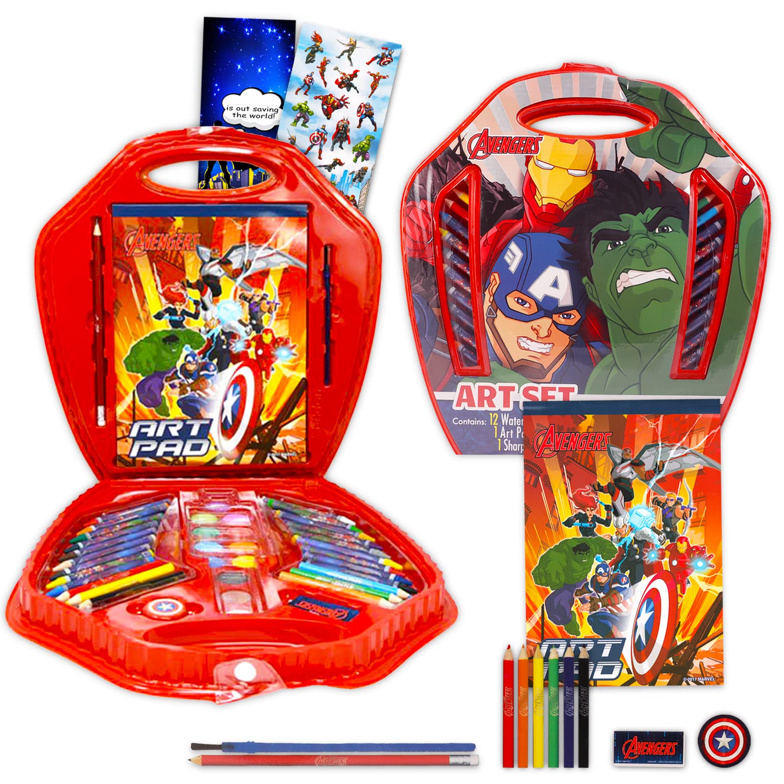 Marvel Avengers Drawing Kit Bundle Avengers Activity Set - 30 Pc Avengers Arts and Crafts Travel Set with Avengers Drawing Pad, Color Pencils, Avengers Stickers, and More (Marvel Avengers Art Case)