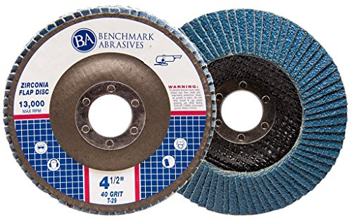 Benchmark Abrasives 4.5" Premium Zirconia Type 29 Flap Discs Grinding Wheels for Sanding Stock Rust Removal Finishing Grinding Deburring Stainless Steel, 7/8" ArborĀ (10 Pack) - 40 Grit