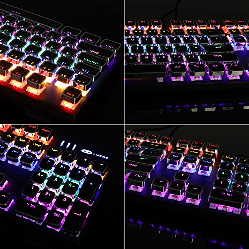 Camiysn Typewriter Style Mechanical Gaming Keyboard, Black Retro Punk Gaming Keyboard with RGB Backlit, 104 Keys Blue Switch Wired Cute Keyboard, Unique Square Keycaps for Windows/Mac/PC
