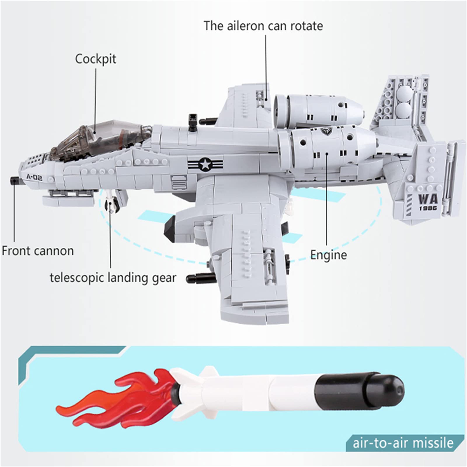 MEOA A10 Warthog Plane Building Toys 961PCS WW2 Fighter Jet Building Blocks Set Air Force Airplane Model Kits Bricks Toy Gifts for Teens and Adults