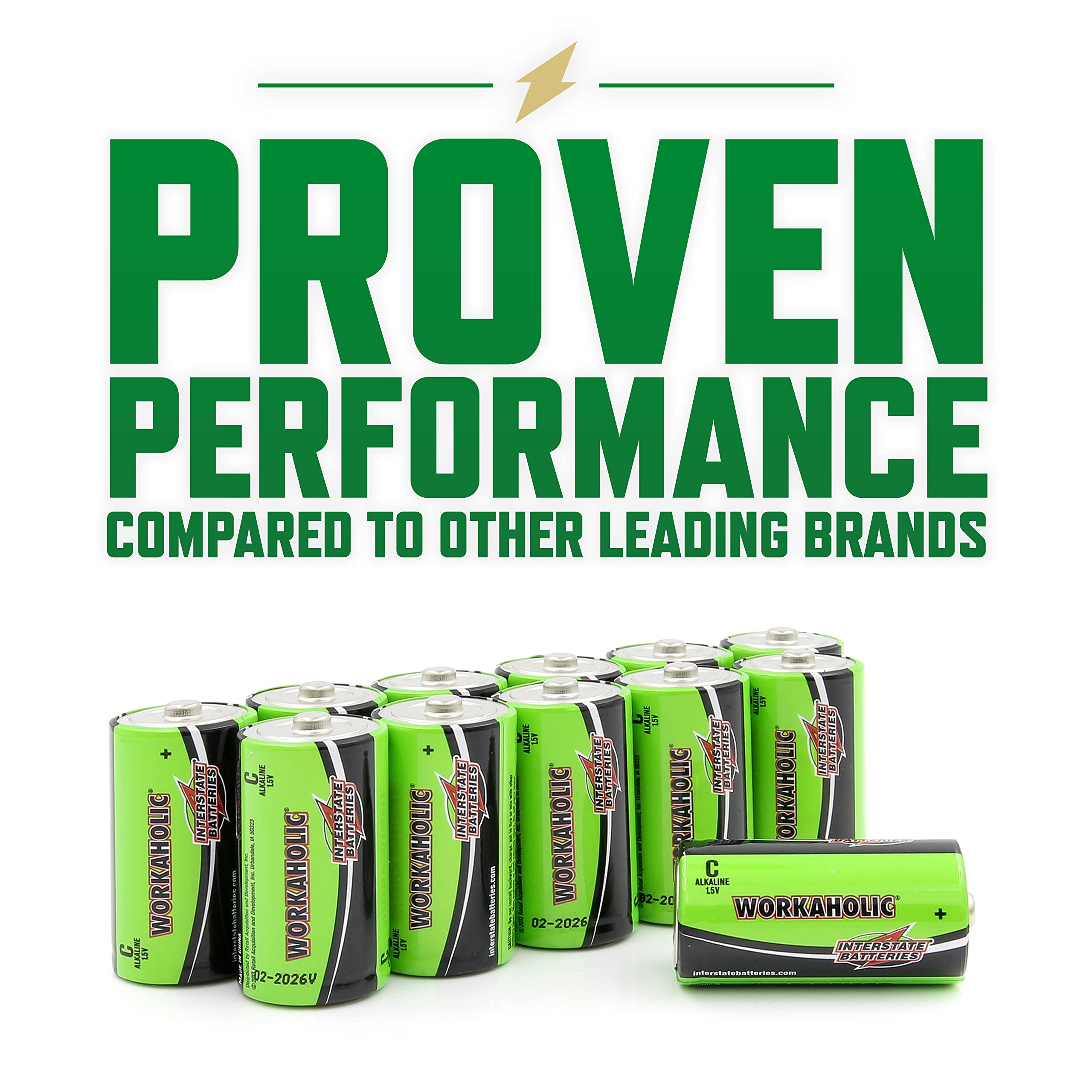 Interstate Batteries C Cell Alkaline Battery (12 Pack) All-Purpose 1.5V High Performance Batteries - Workaholic (DRY0080)