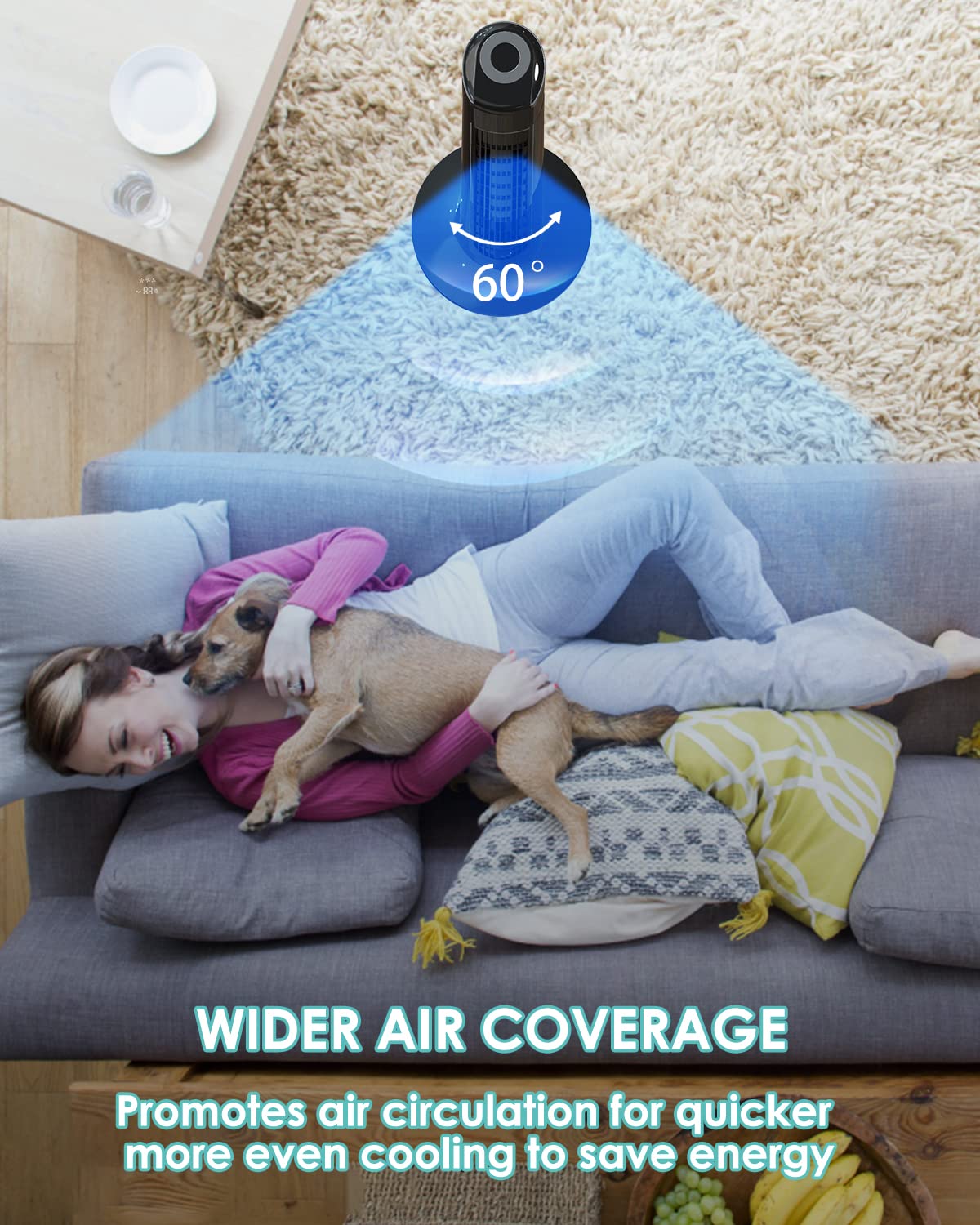 Portable Electric Oscillating Tower Fan with 12H Timer, LED Display and Remote Control 36‘’Quiet Bladeless Fan with 3 Modes for Bedroom, Living Rooms and Office use