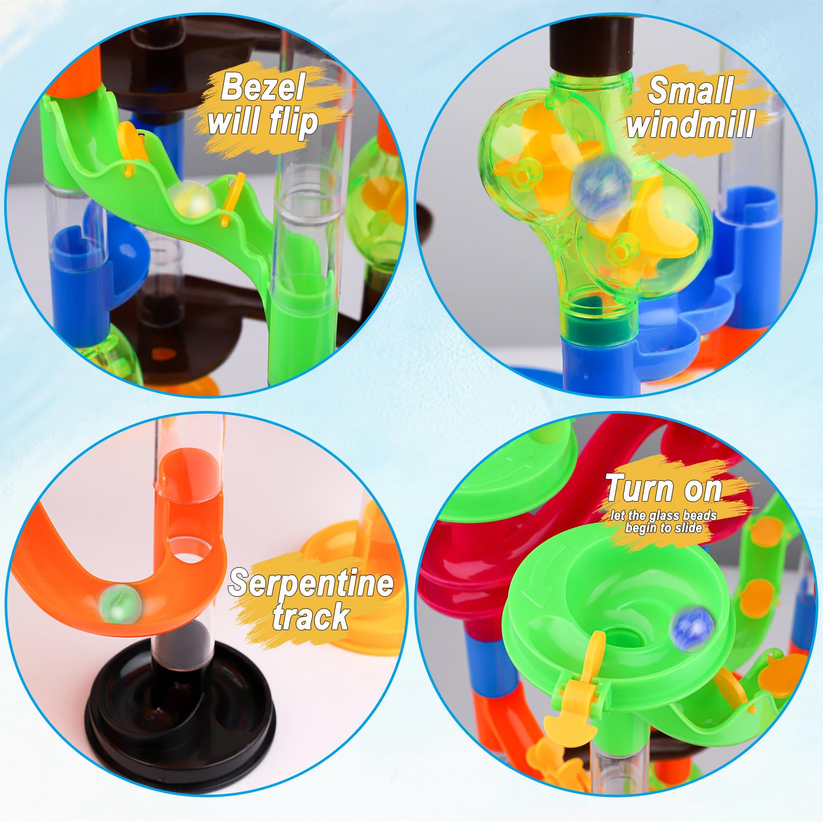 Gifts2U Marble Run Toy,168Pcs Educational Construction Maze Block Toy Set, STEM Learning Building Block Toy for Kids and Parent-Child Game(136 Translucent Plastic Pieces + 32 Glass Marbles)