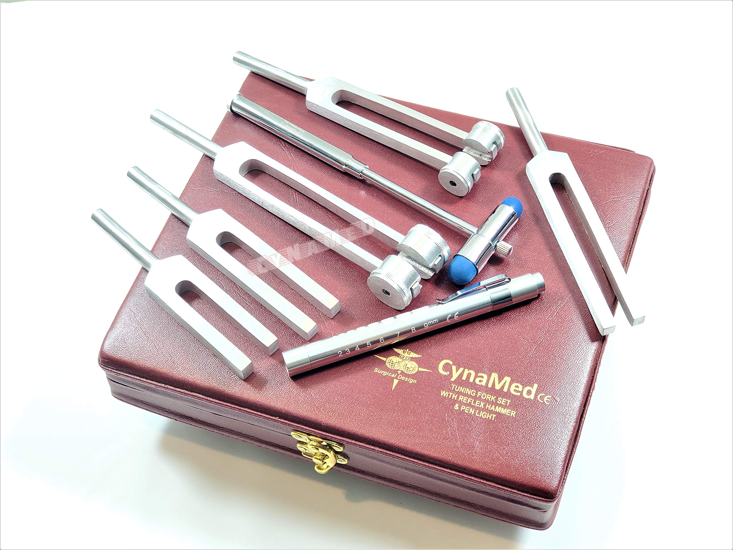 Set of 6 EA Tuning Forks Set Medical Surgical Chiropractic Physical Diagnostic Instruments Tuning Fork + Free Reusable Penlight