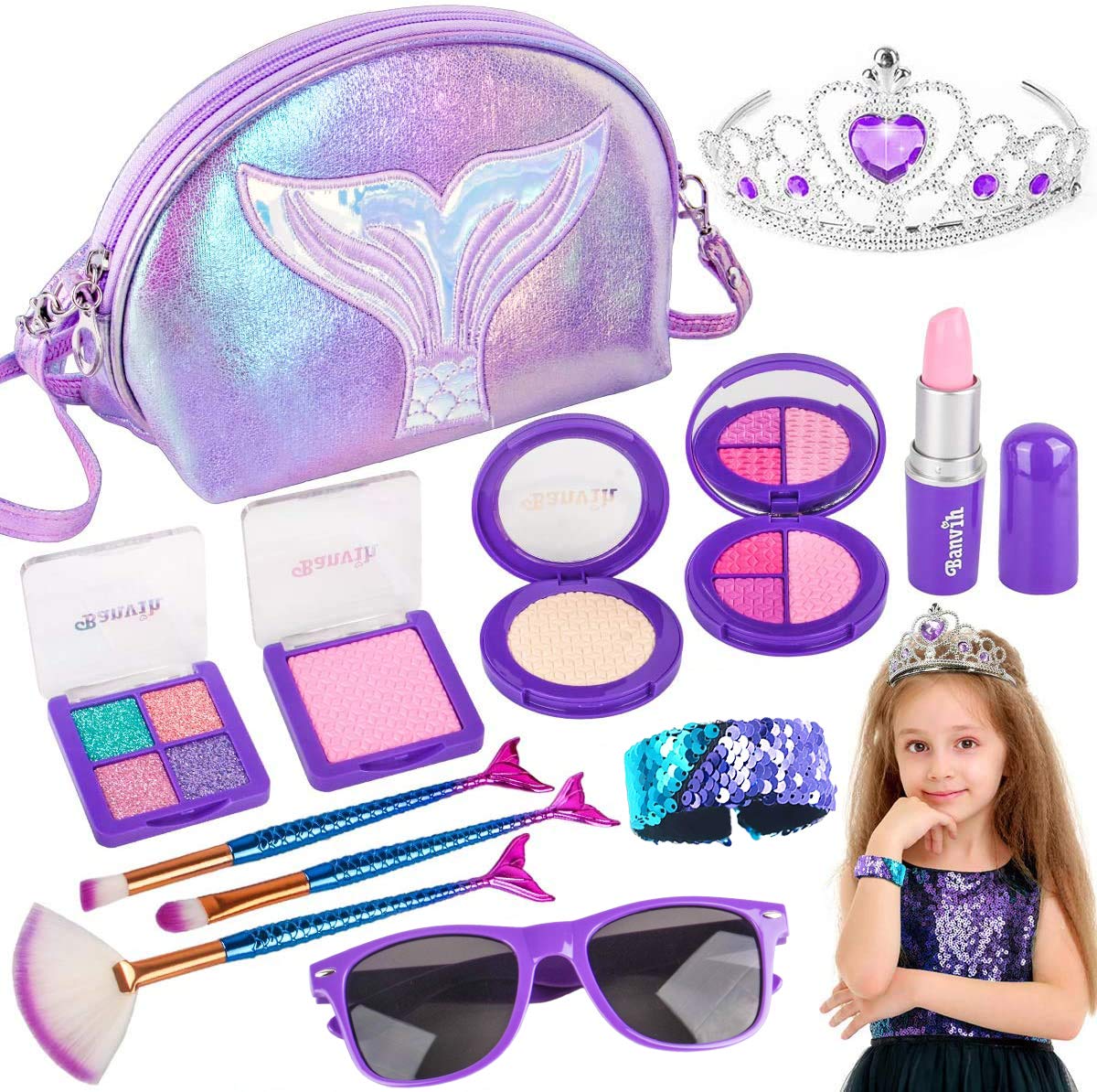 Easter Basket Stuffers for Kids ,Pretend Kids Makeup Kits for Girls Mermaid Princess Play Toy Makeup Set for Toddler Girls , Gifts Toys for Kids Toddler