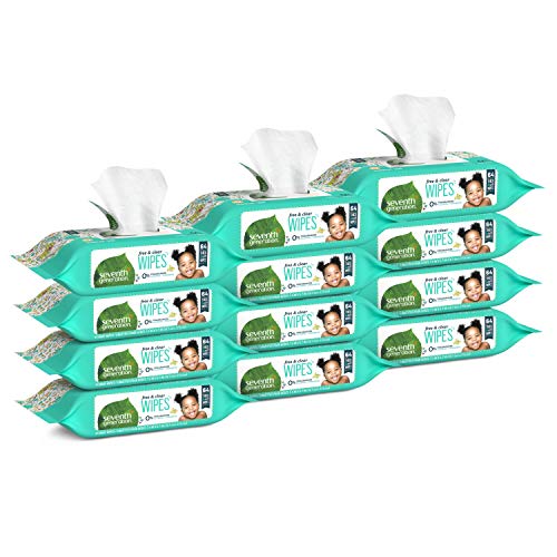 Seventh Generation Free & Clear Baby Wipes Refill Unscented and Sensitive Gentle as Water 64 count Pack of 12 (768 Total)