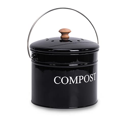 Candco Compost Bin for Kitchen Counter, 1 Gallon Compost Bucket for Kitchen, Compost Container with Lid, Indoor Compost Bin, Includes Charcoal Filter (Black)
