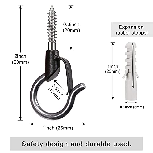 BeneLabel 20-Pack Screw in Hooks for Hanging Plants, String Lights & More - Black Wood Hooks with Safety Buckle Design - Rust Proof & Weather Proof - 40 lbs Capacity