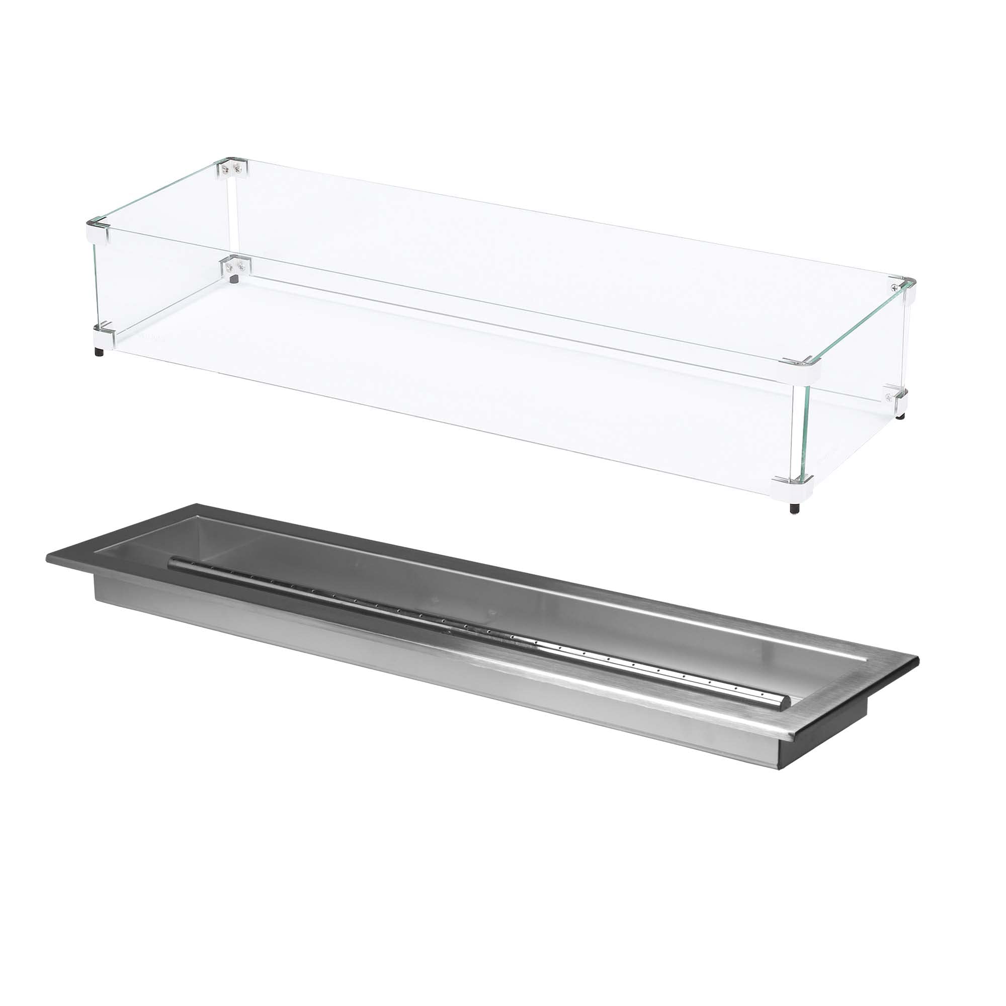 Celestial Fire Glass 30" x 6" Drop-in Burner Pan and Glass Flame Guard Bundle